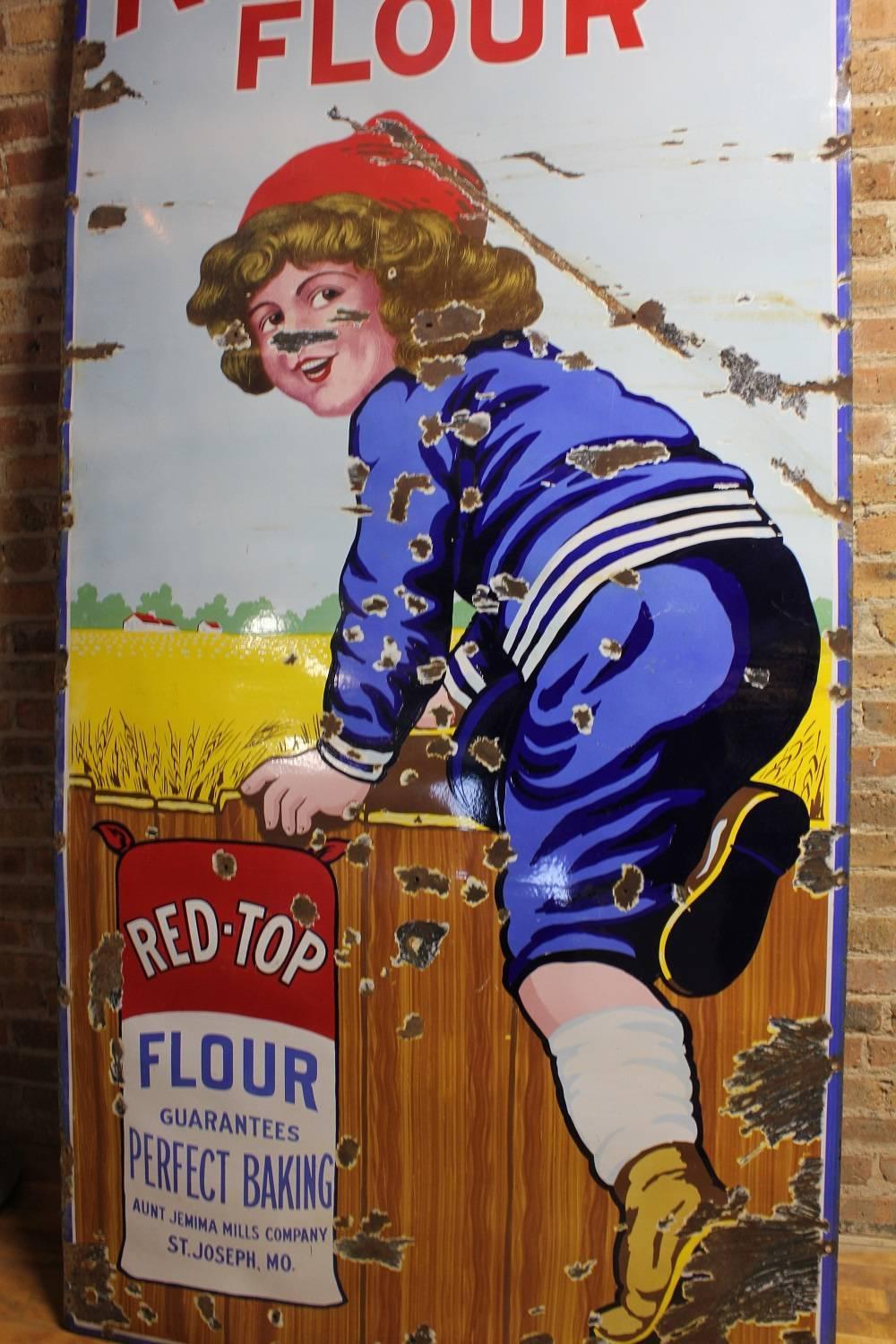 Tall Rare Antique Porcelain Advertising Sign for "Red Top Flour' For ...