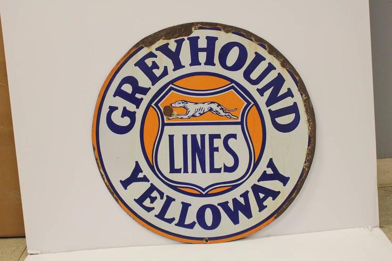 1920s Double-Sided Embossed Porcelain Sign " Greyhound Lines Yelloway ...