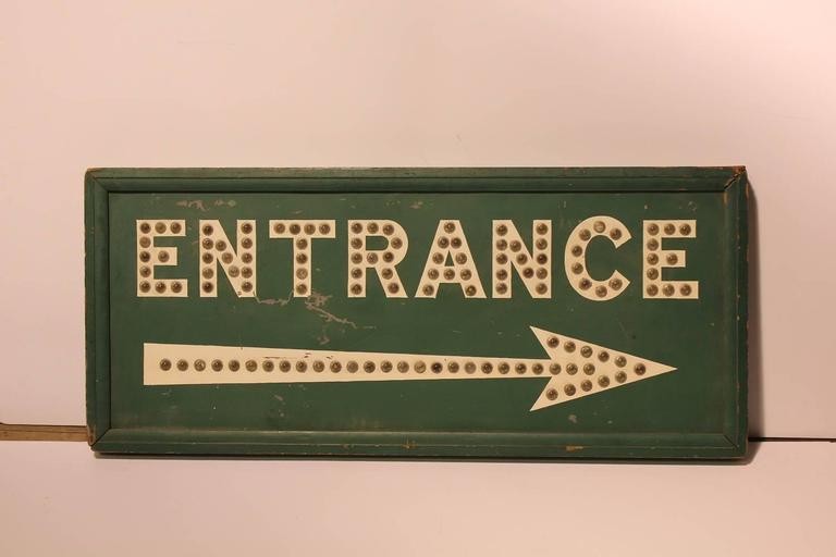 1930s Double Sided Reflective Marbles "Entrance" Sign For Sale at 1stDibs