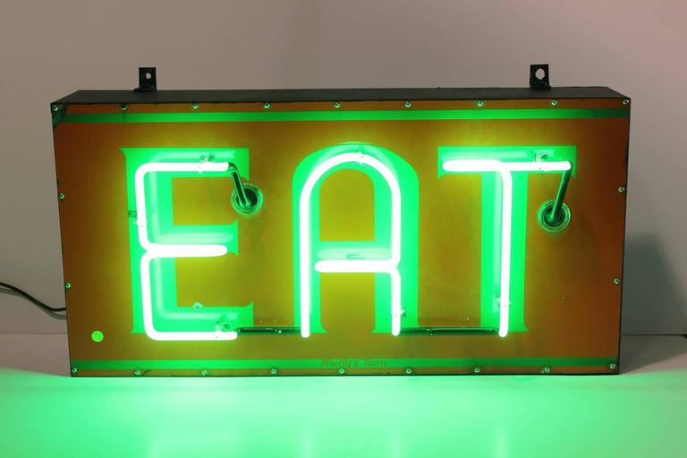Vintage American Enamel and Neon EAT Sign at 1stDibs