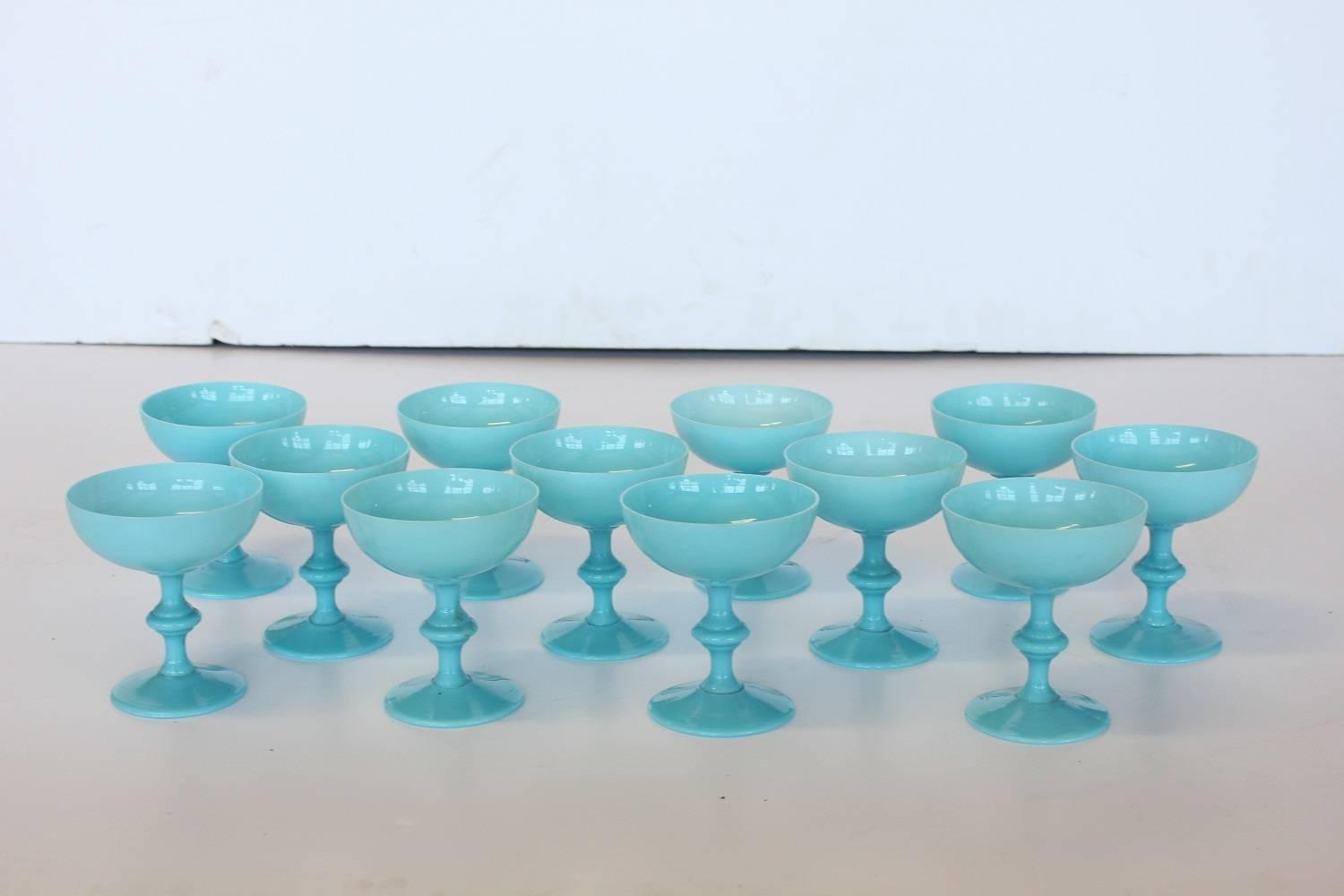 French Blue Opaline Glassware by Portieux Vallerysthal For Sale at 1stdibs