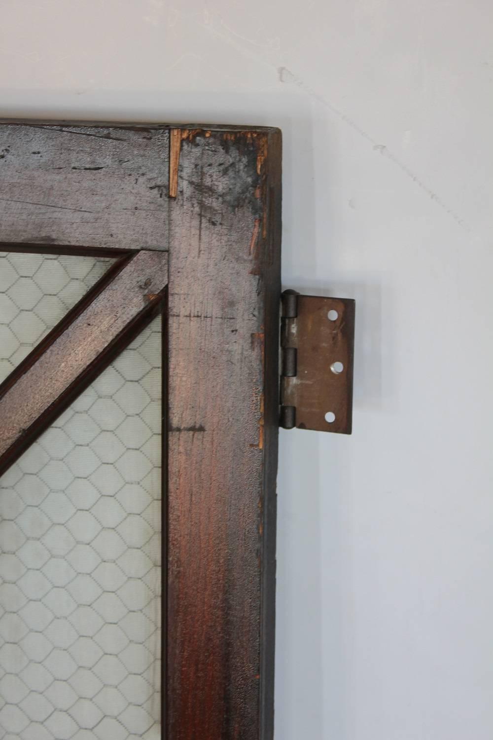 Early 1900s American Wood and Chicken Wire Glass Window, Two Available ...