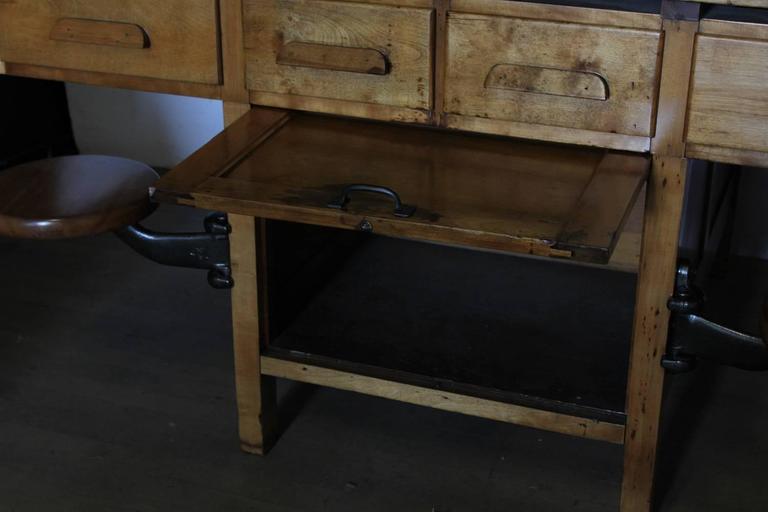 1920s American Double Sided Science Laboratory Table with Swivel Stools ...