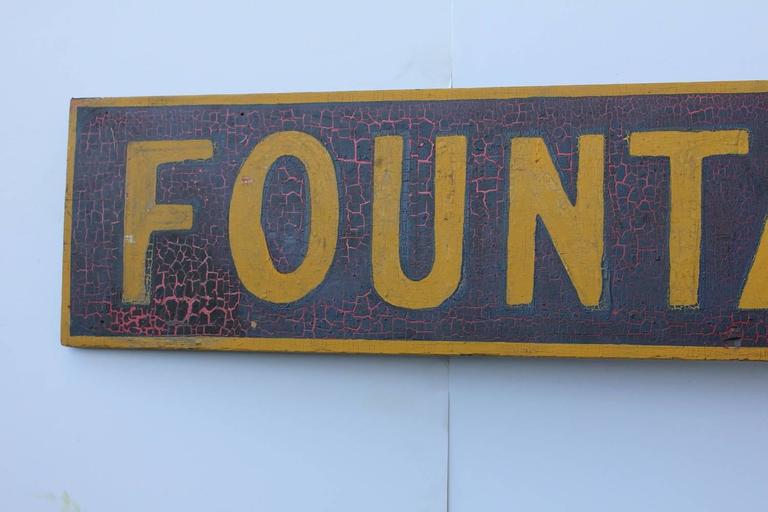 Late 19th Century Hand-Painted Wood Sign "Fountain Drinks" at 1stDibs