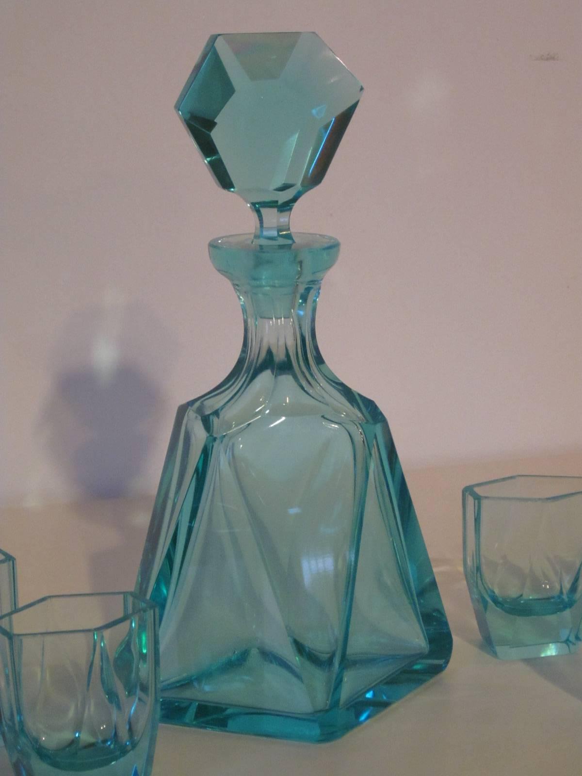 Ruba Rombic styled Cubist Decanter and Glass Set at 1stDibs