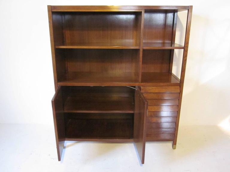 American of Martinsville Tall Walnut Cabinet Server, Bookcase or China ...