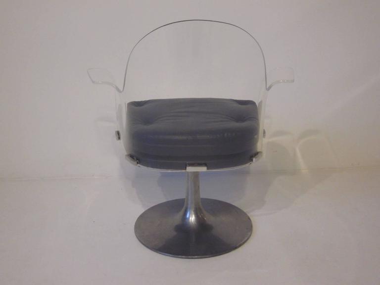 Tulip Based Lucite Upholstered Swiveling Armchair in the style of ...