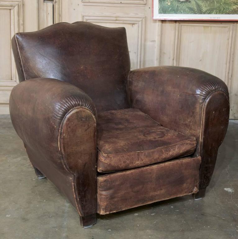 1930's French Brown Leather Moustache Back Club Chairs at 1stDibs
