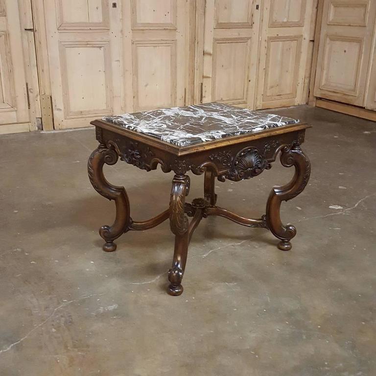 19th Century French Louis XIV Marble Top Walnut Hand Carved Baroque End ...