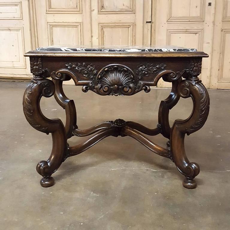 19th Century French Louis XIV Marble Top Walnut Hand Carved Baroque End ...