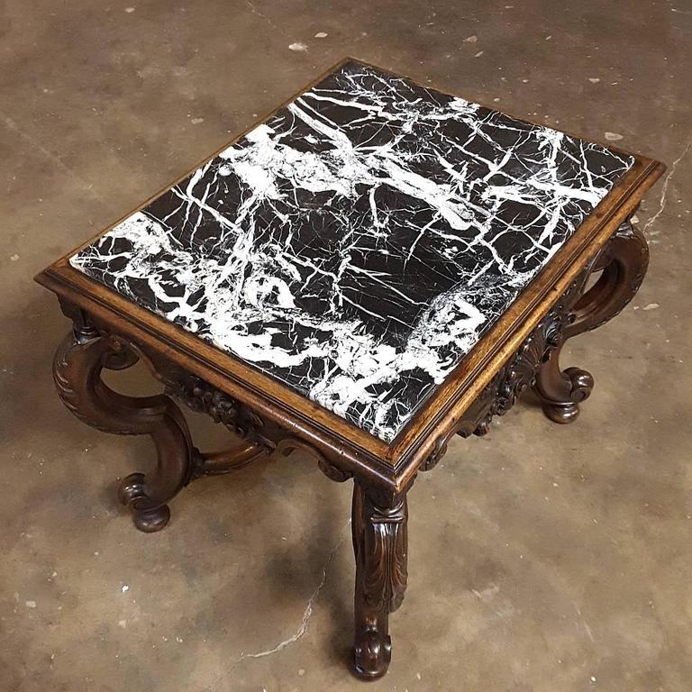 19th Century French Louis XIV Marble Top Walnut Hand Carved Baroque End ...