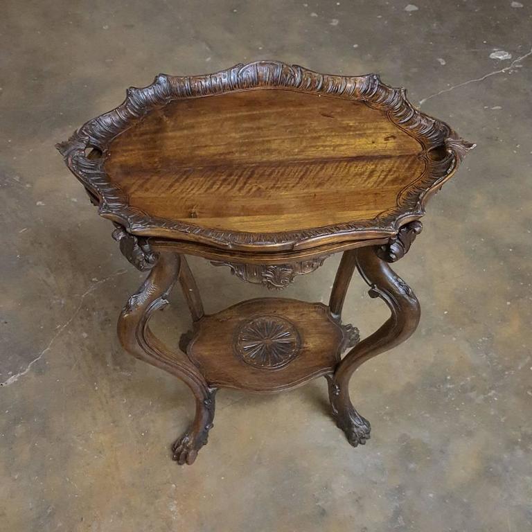 Antique Hand-Carved Italian Walnut Baroque Tea Serving Table with ...