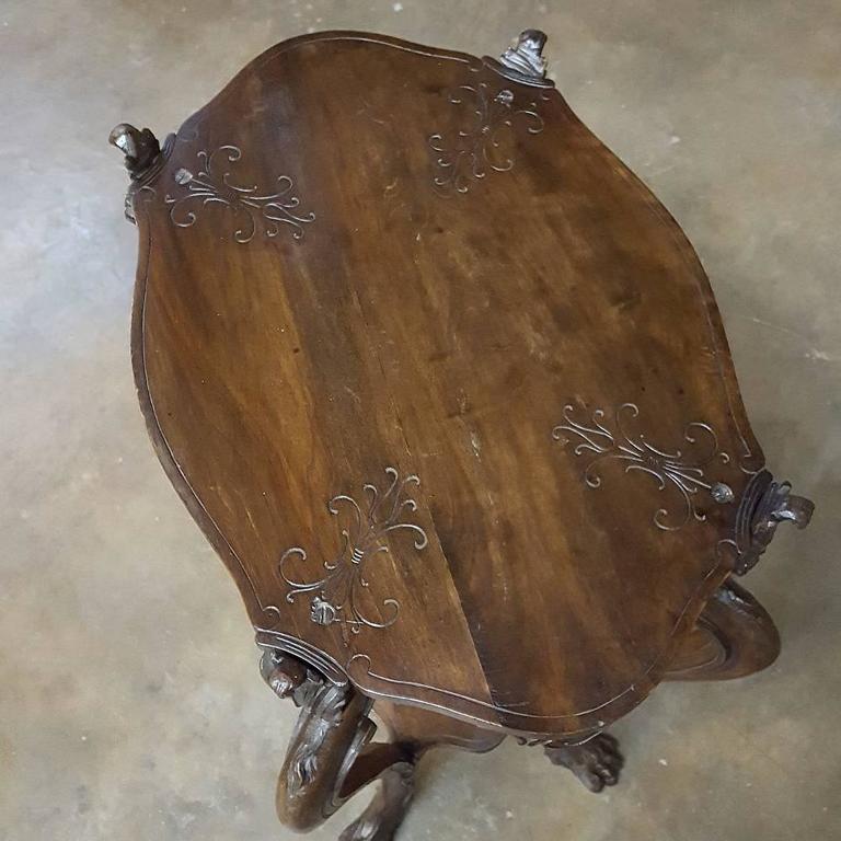 Antique Hand-Carved Italian Walnut Baroque Tea Serving Table with ...