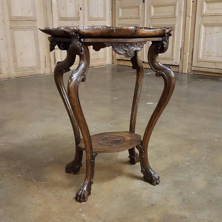 Antique Hand-Carved Italian Walnut Baroque Tea Serving Table with ...