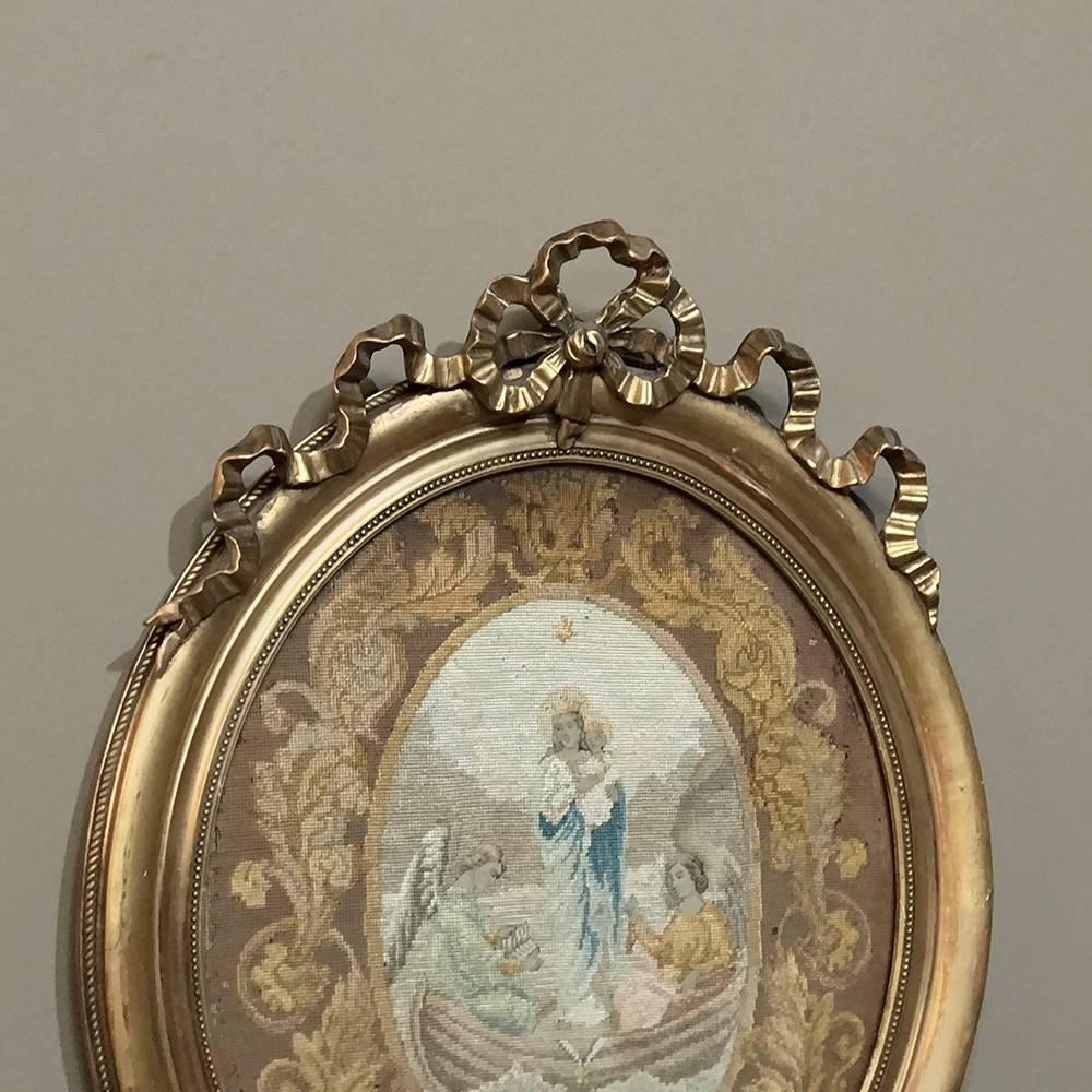 19th Century Petite Point and Needlepoint Giltwood Framed Tapestry For ...