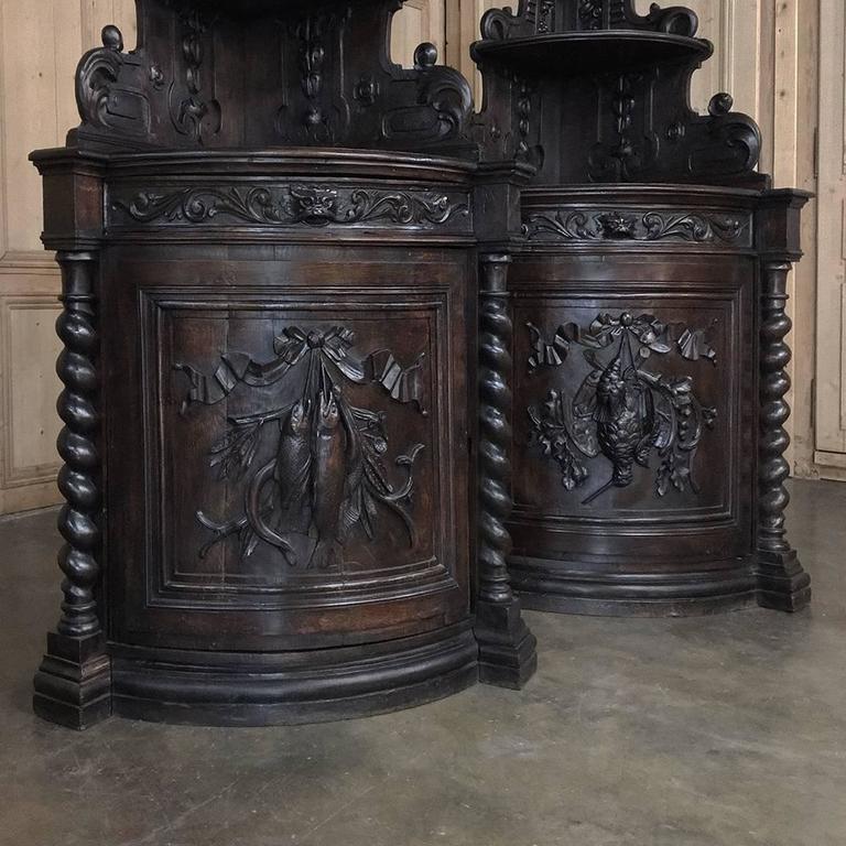 Pair of 19th Century French Renaissance Corner Hunt Cabinets at 1stDibs