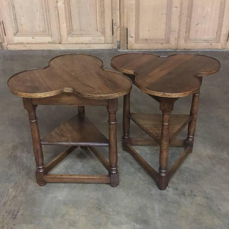 Pair of Antique Country French Clover Shape Walnut End Tables at 1stDibs