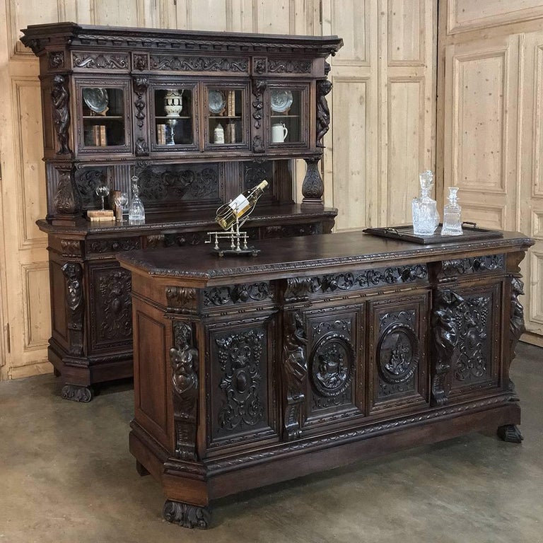 19th Century, Italian Renaissance Bar in Hand-Carved Walnut at 1stDibs