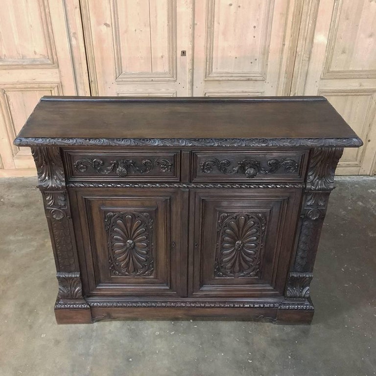19th Century Italian Walnut Renaissance Shallow Buffet at 1stDibs