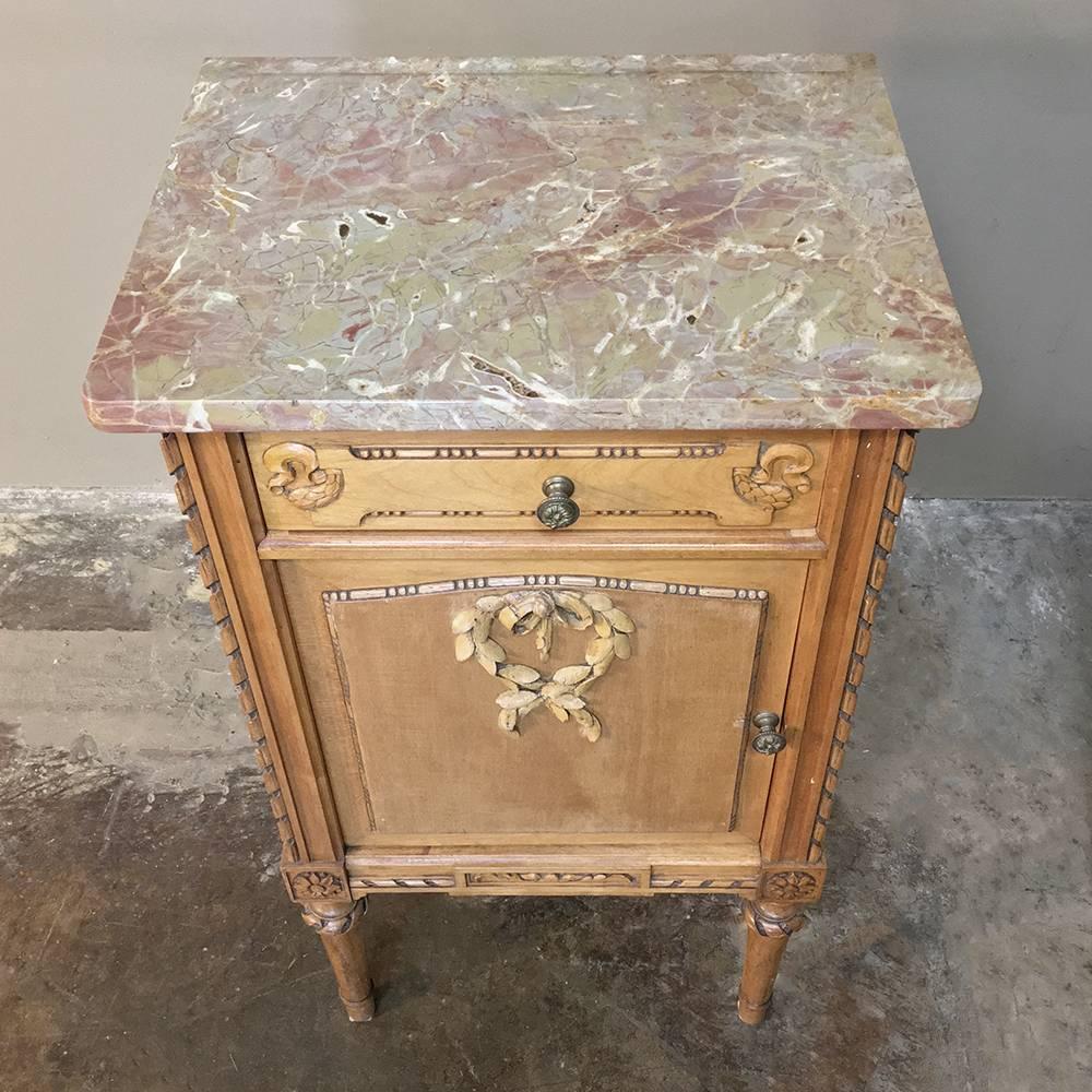 Pair of Antique Italian Neoclassical Fruitwood Marble Top Nightstands ...