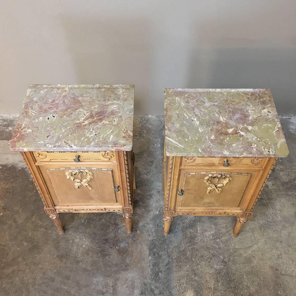 Pair of Antique Italian Neoclassical Fruitwood Marble Top Nightstands ...
