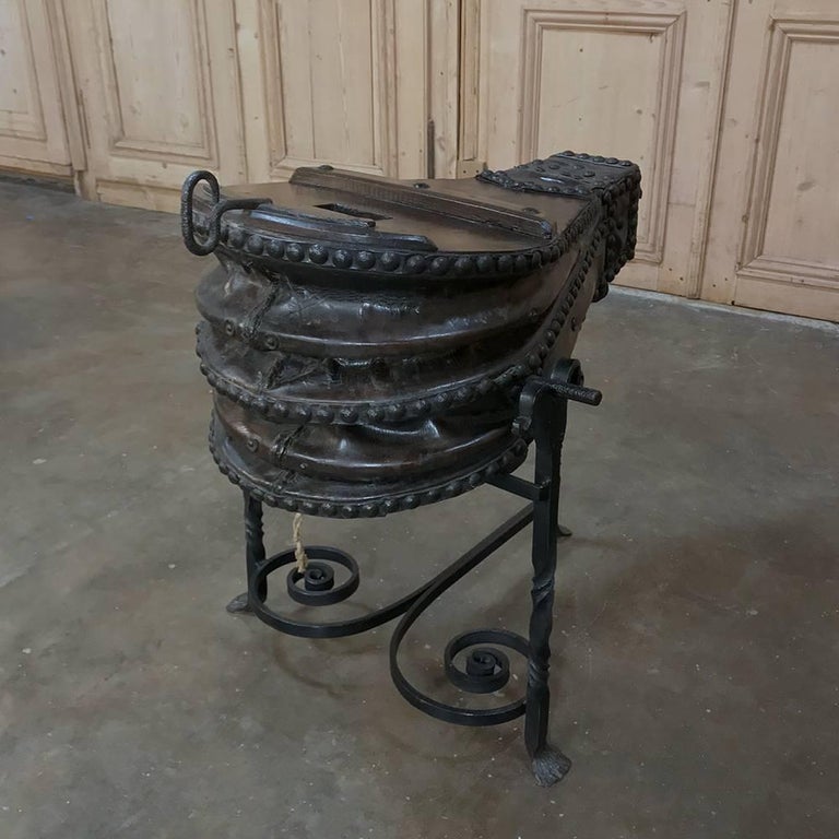 19th Century Forge Bellows on Wrought Iron Stand at 1stDibs
