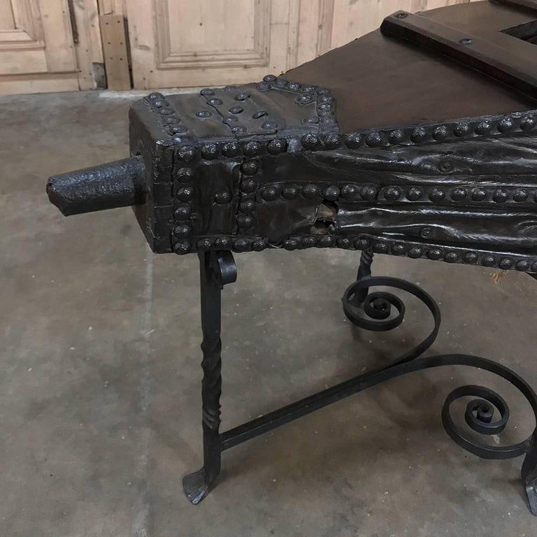 19th Century Forge Bellows on Wrought Iron Stand at 1stDibs
