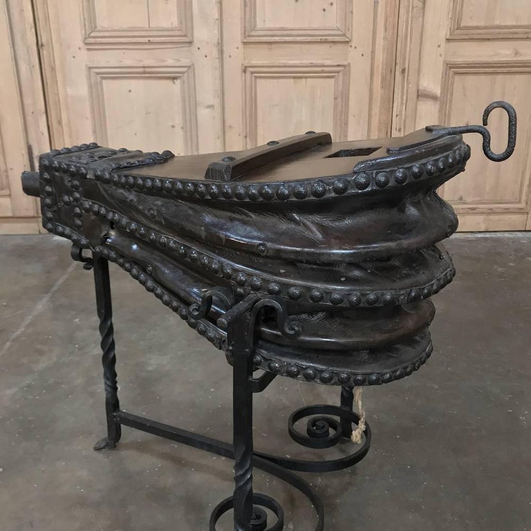 19th Century Forge Bellows on Wrought Iron Stand at 1stDibs