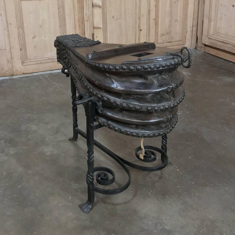 19th Century Forge Bellows on Wrought Iron Stand at 1stDibs