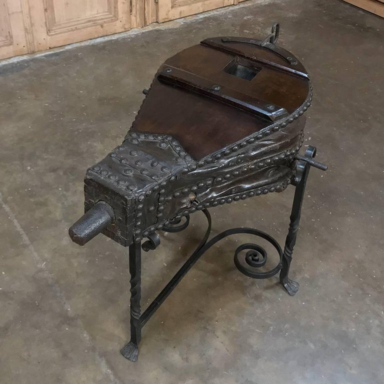 19th Century Forge Bellows on Wrought Iron Stand at 1stDibs