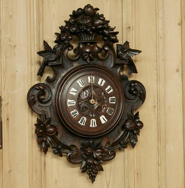 19th Century Carved Wood Wall Clock For Sale at 1stdibs