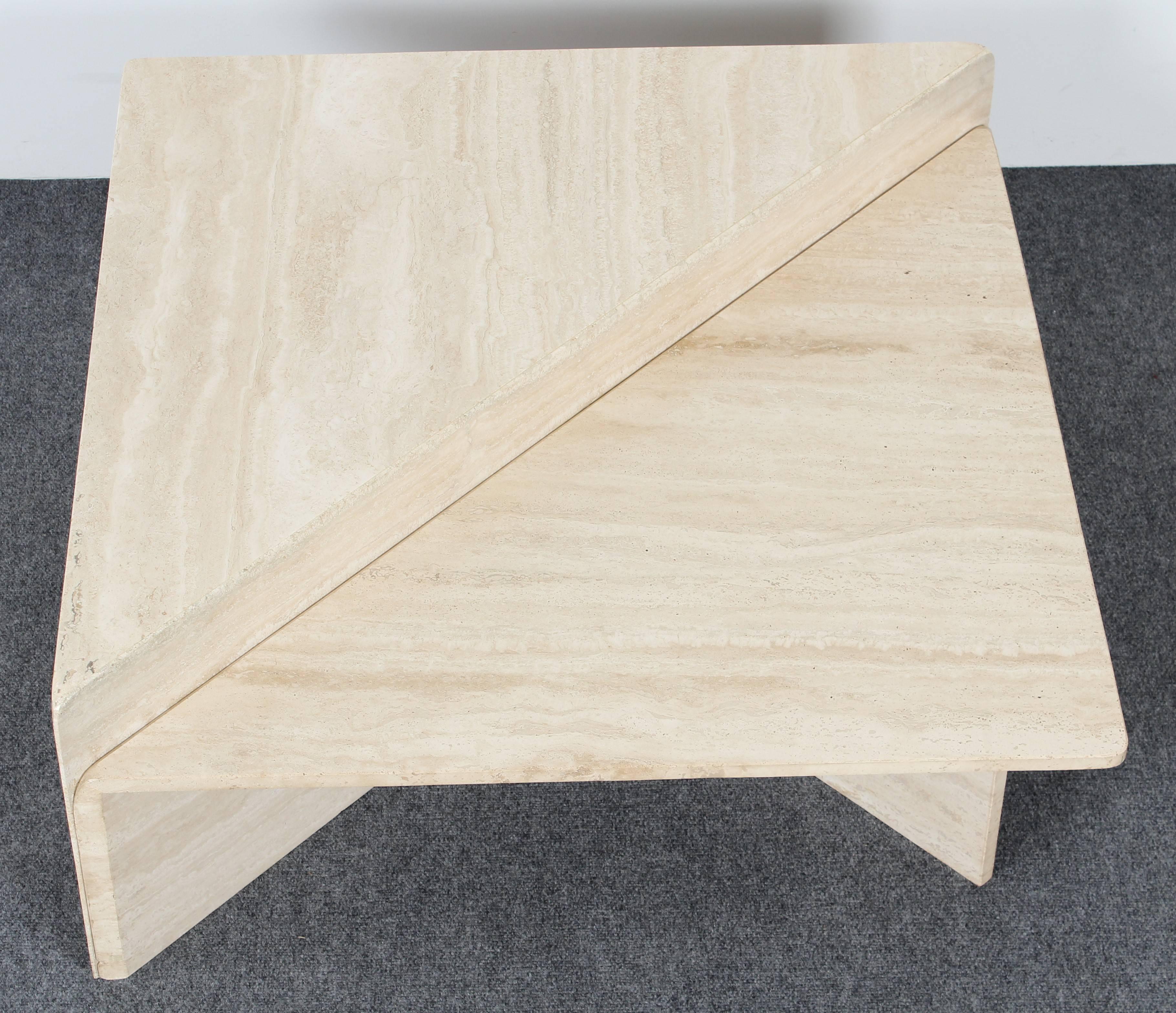 Travertine Marble Two-Tier Coffee Table, 1980 at 1stDibs