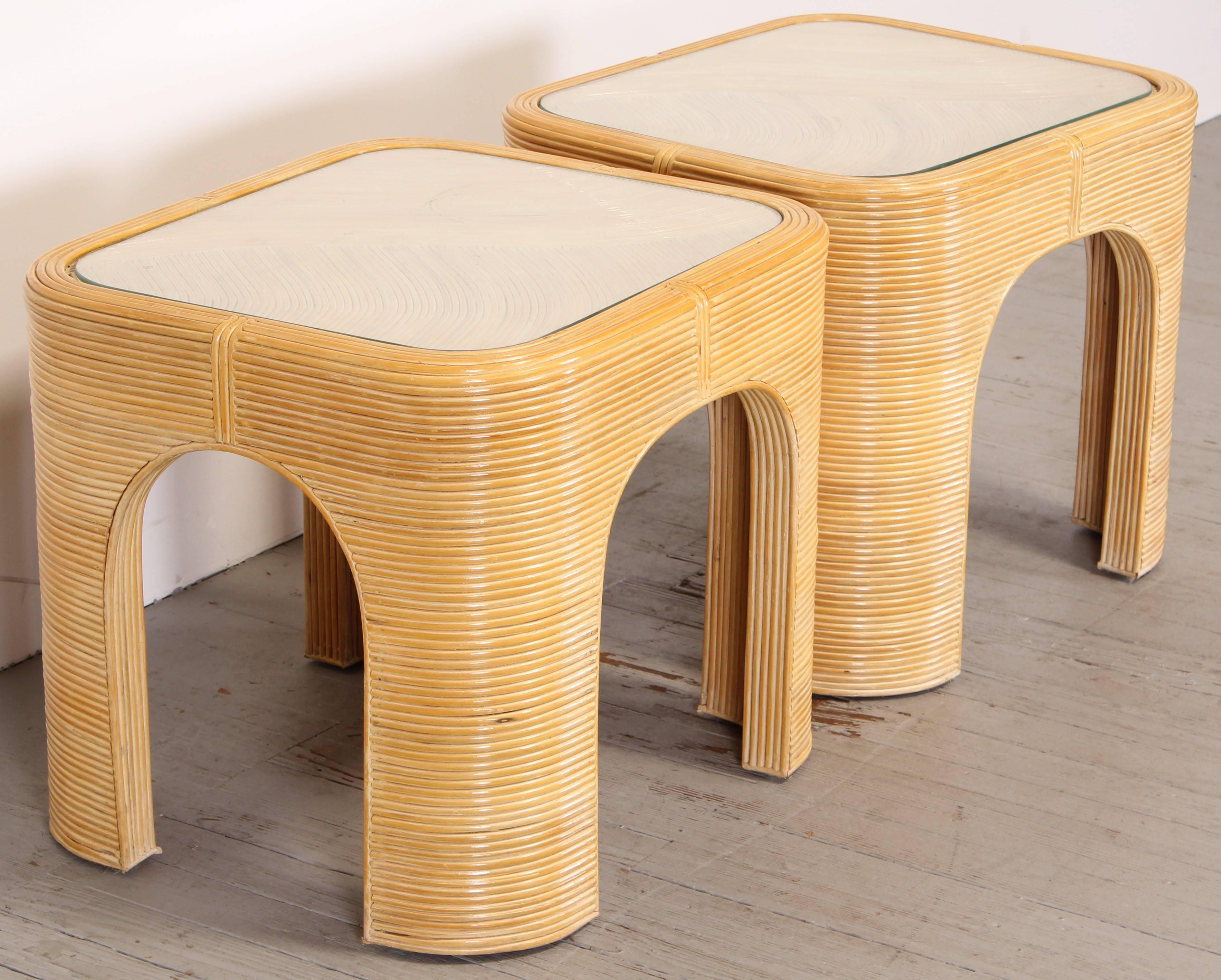 Pair of Rattan Bamboo Side Tables, 1980s at 1stDibs