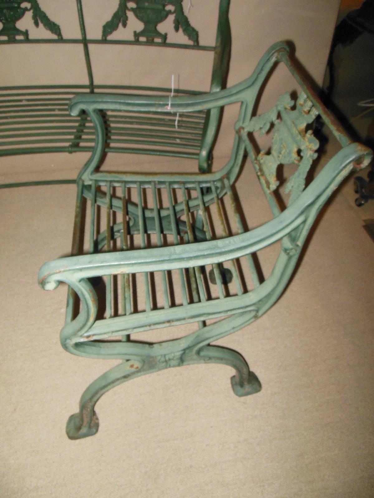 Cast Iron Regency Bench and Pair of Chairs For Sale at 1stDibs
