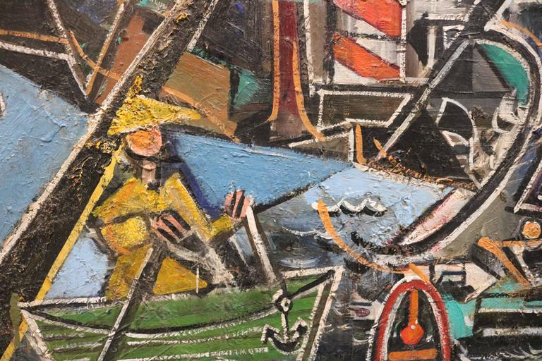 Acrylic on Board Art Deco/Cubist Painting of a Harbor Scene, American ...