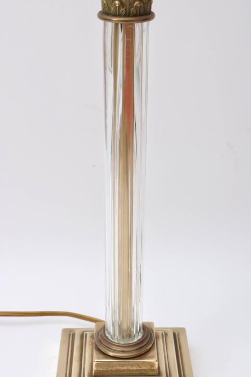 Pair of Bronze and Crystal Column Form Table Lamps For Sale at 1stDibs