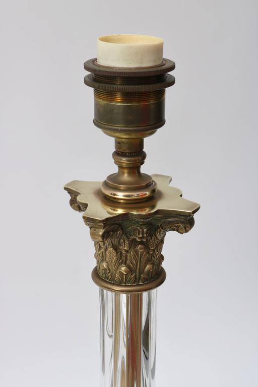 Pair of Bronze and Crystal Column Form Table Lamps For Sale at 1stDibs
