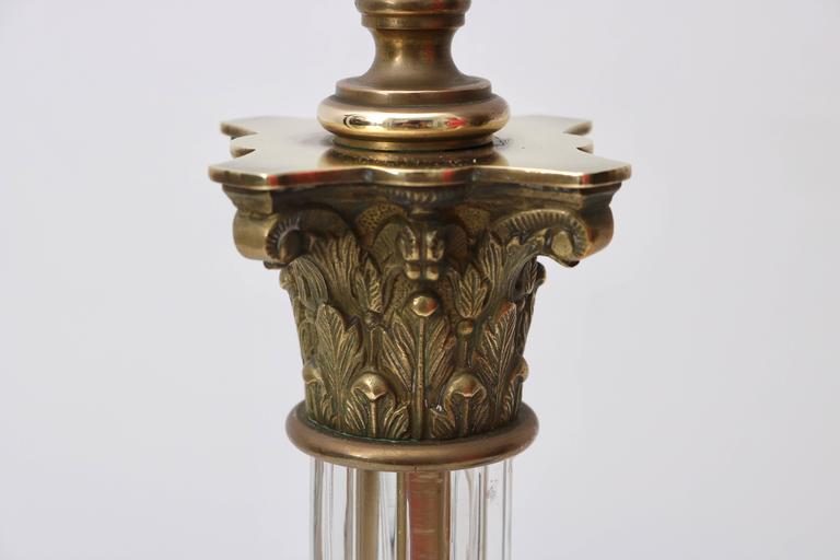 Pair of Bronze and Crystal Column Form Table Lamps For Sale at 1stDibs