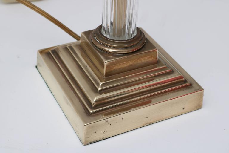 Pair of Bronze and Crystal Column Form Table Lamps For Sale at 1stDibs