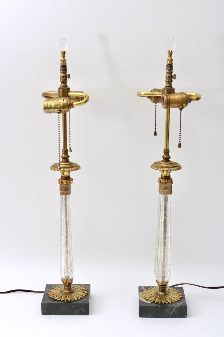 Pair of Vanity Table Lamps in Crystal, Bronze and Marble at 1stDibs