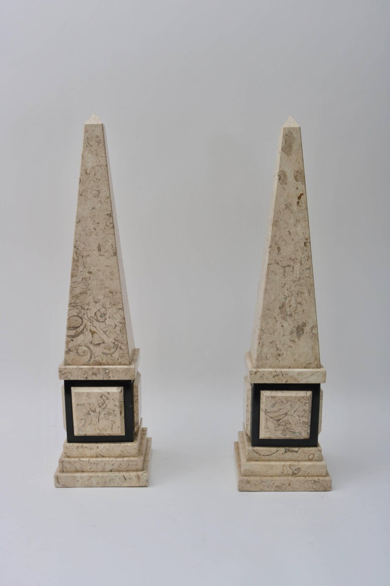 Pair of Marble Obelisk in Tan and Black at 1stDibs