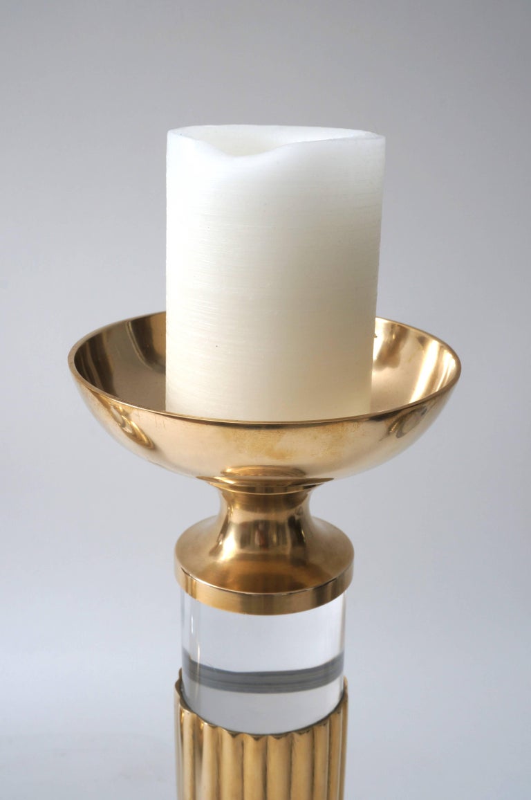 Set of Three Candlesticks in Brass and Lucite For Sale at 1stDibs
