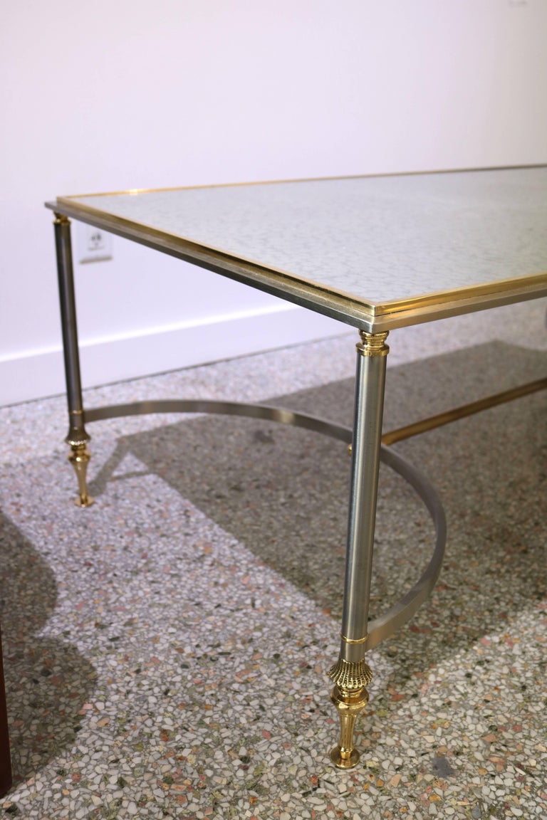 Rectangular Cocktail Table, Satin Steel, Polished Brass For Sale at 1stDibs