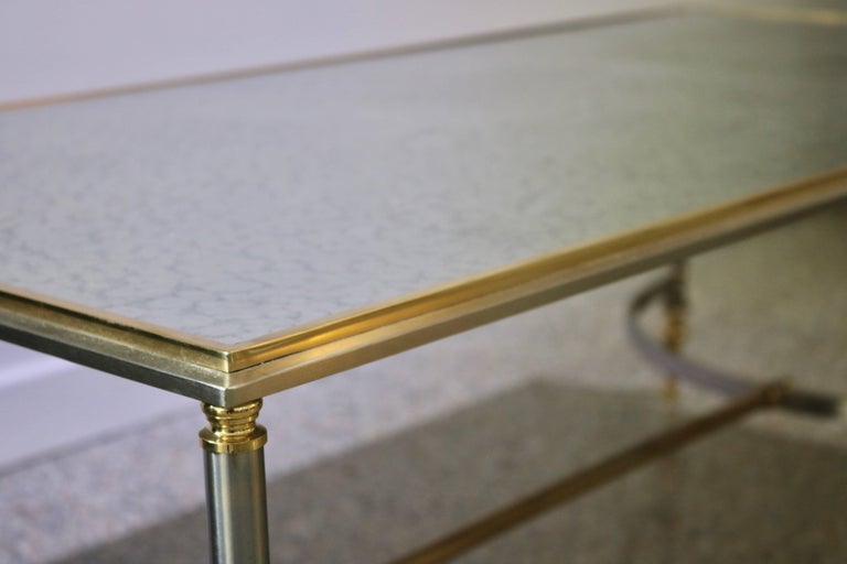 Rectangular Cocktail Table, Satin Steel, Polished Brass For Sale at 1stDibs