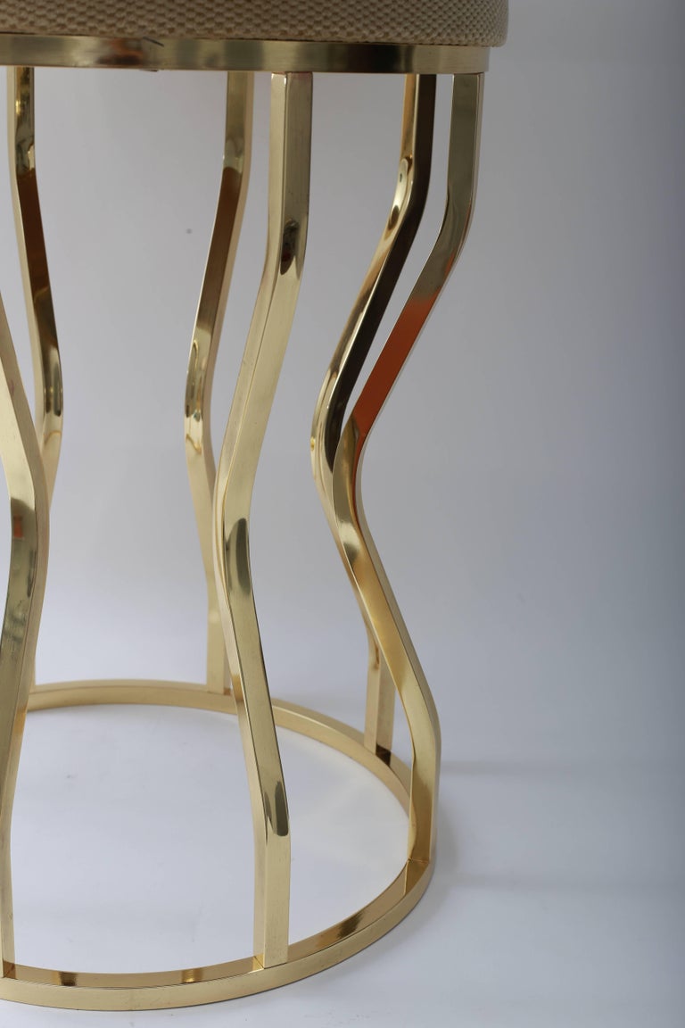 Hour Glass Form, Round Vanity Stool in Polished Brass and Velvet ...