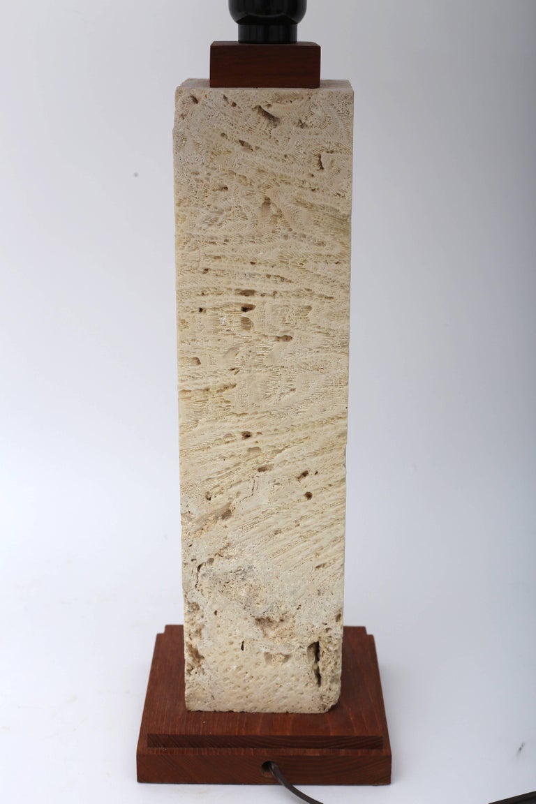 Pair of Coquina Stone and Teak Table Lamp at 1stDibs