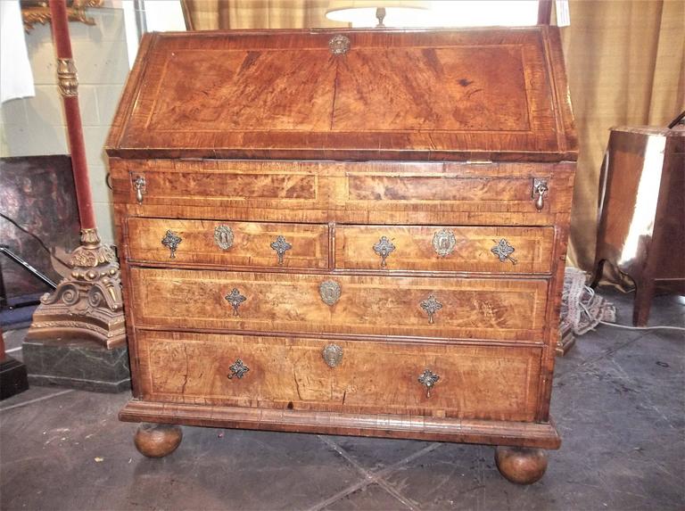 George I Highly Figured, Walnut Slant Top Desk at 1stDibs