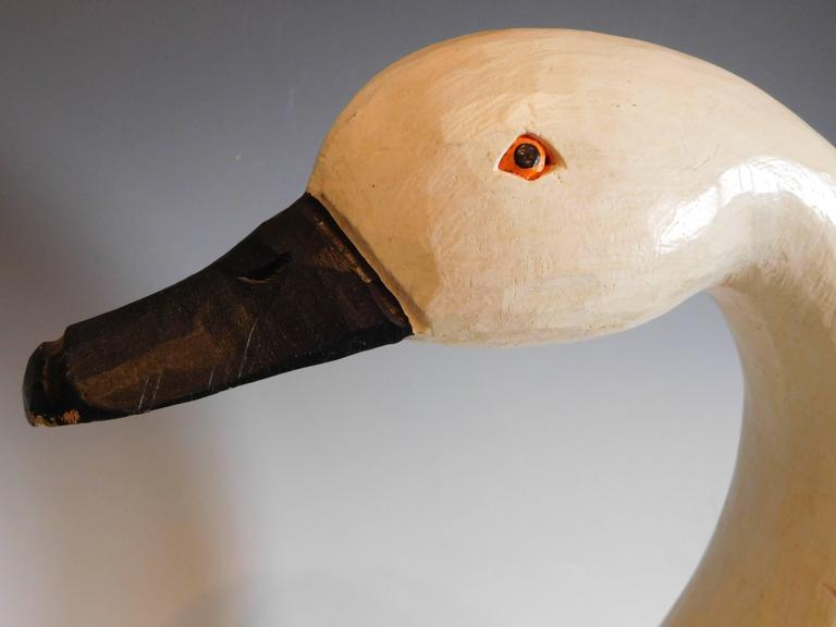Large Folk Art Swan Decoy in Carved and Painted Wood, New England, 20th ...