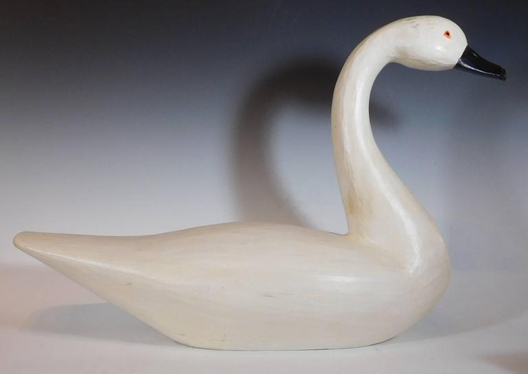Large Folk Art Swan Decoy in Carved and Painted Wood, New England, 20th ...