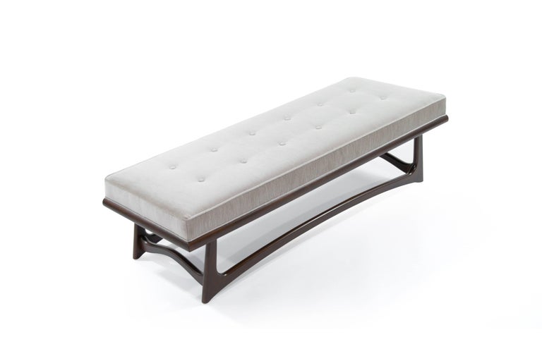 Modernist Sculptural Walnut Bench in Mohair at 1stDibs